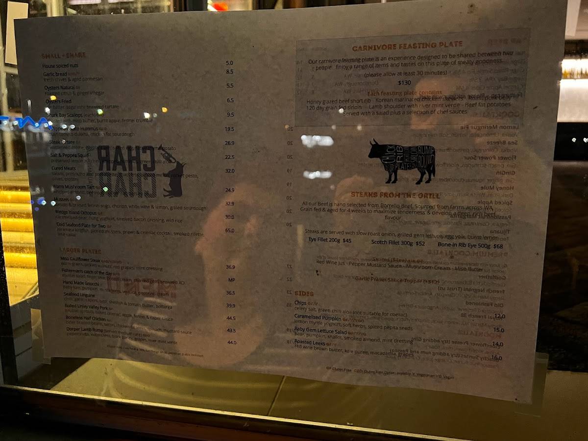 Menu at Char Char Restaurant + Bar, Fremantle