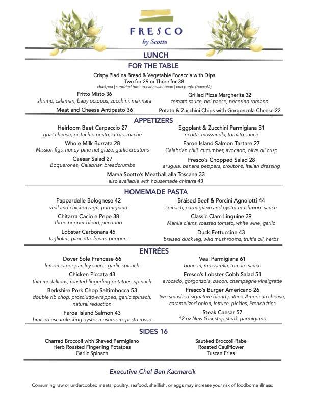 Menu at Fresco by Scotto restaurant, West New York, 34 E 52nd St