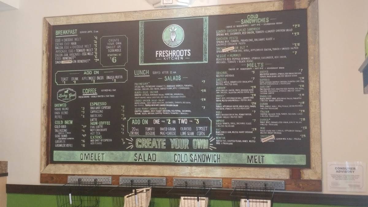 Menu at Freshroots Kitchen cafe, Tallahassee