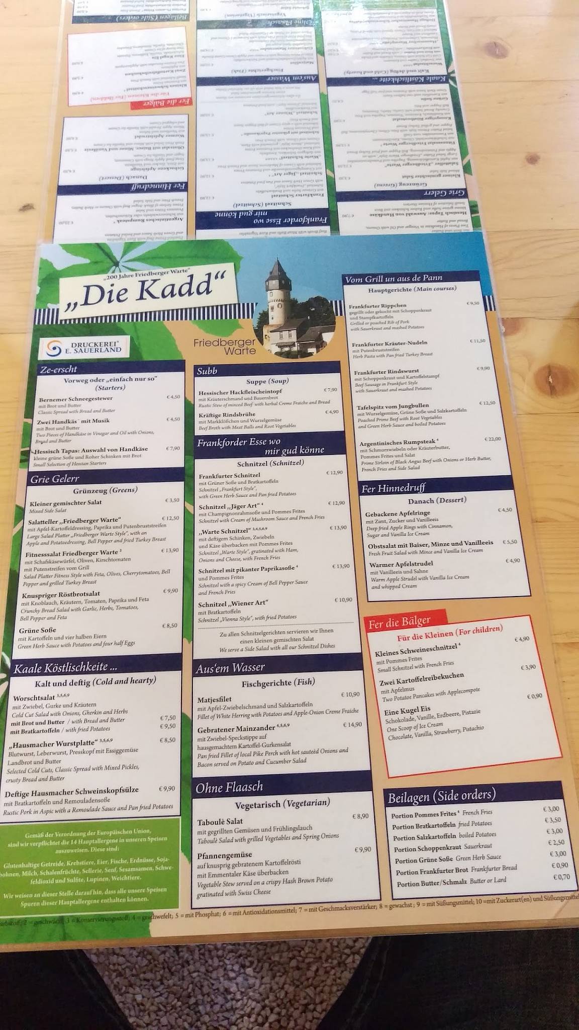 Speisekarte von Bier- & Apfelweinlokal Friedberger Warte restaurant ...