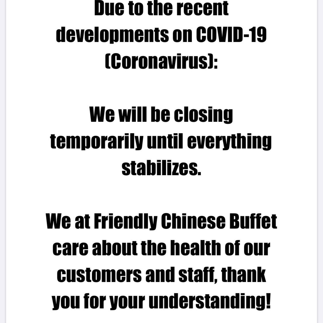 Menu at Friendly Chinese Buffet restaurant, Buffalo