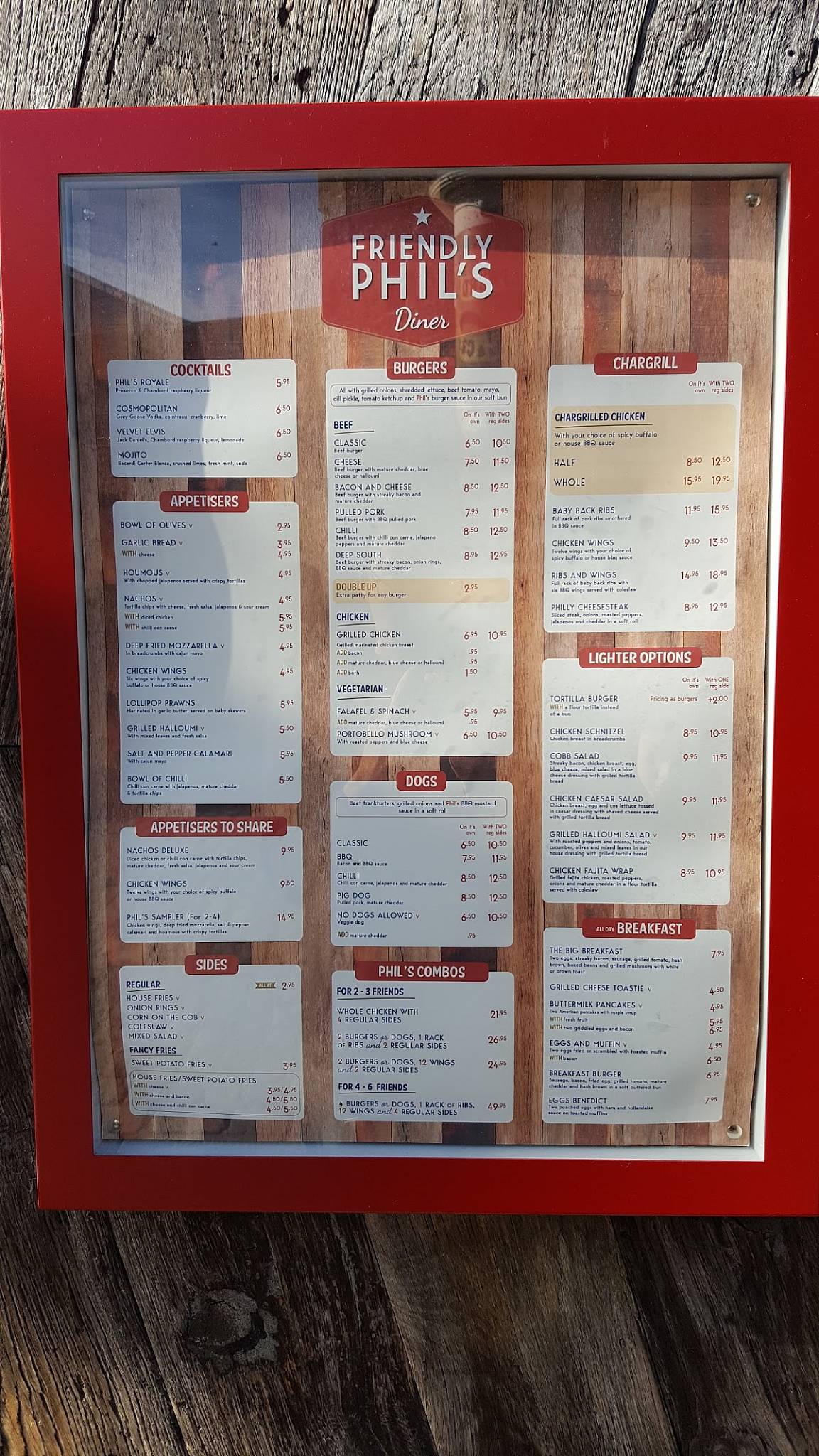 Menu at Friendly Phil's Diner pub & bar, Canterbury