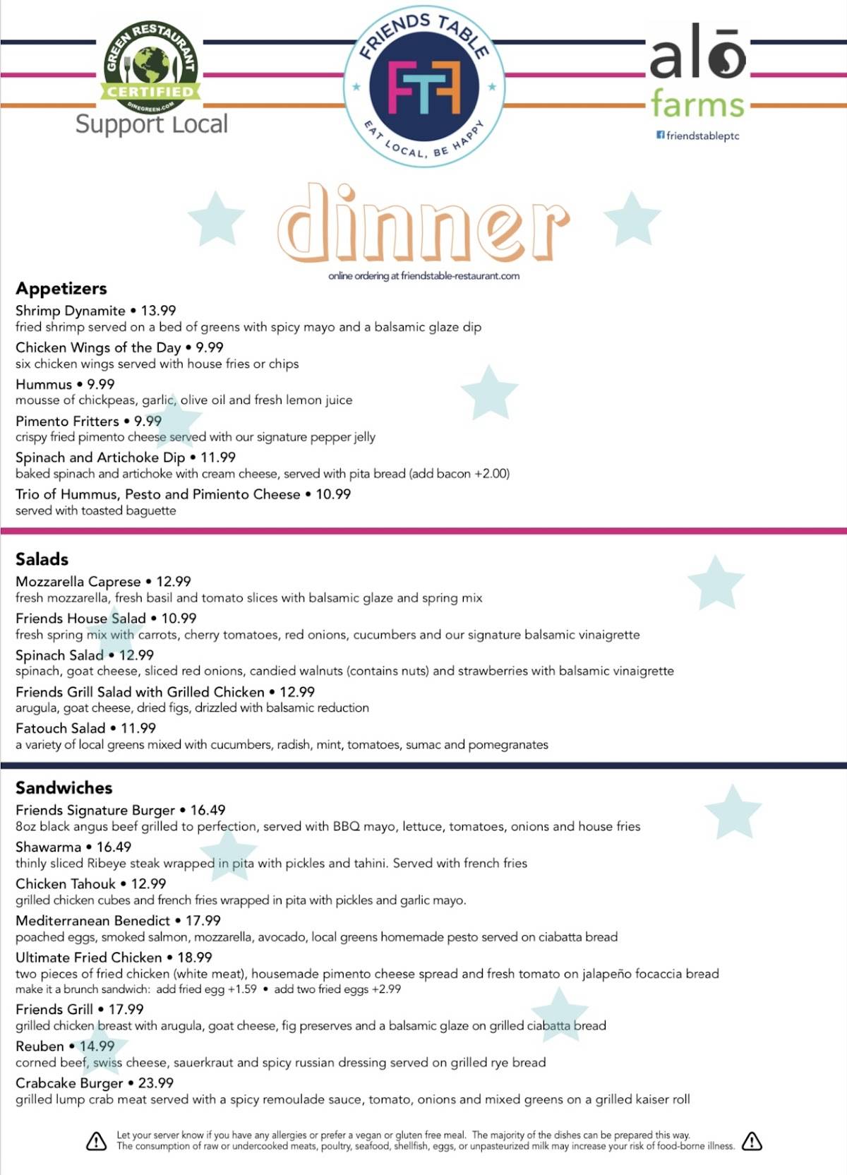 Menu at Friends Table Restaurant & Bar, Peachtree City