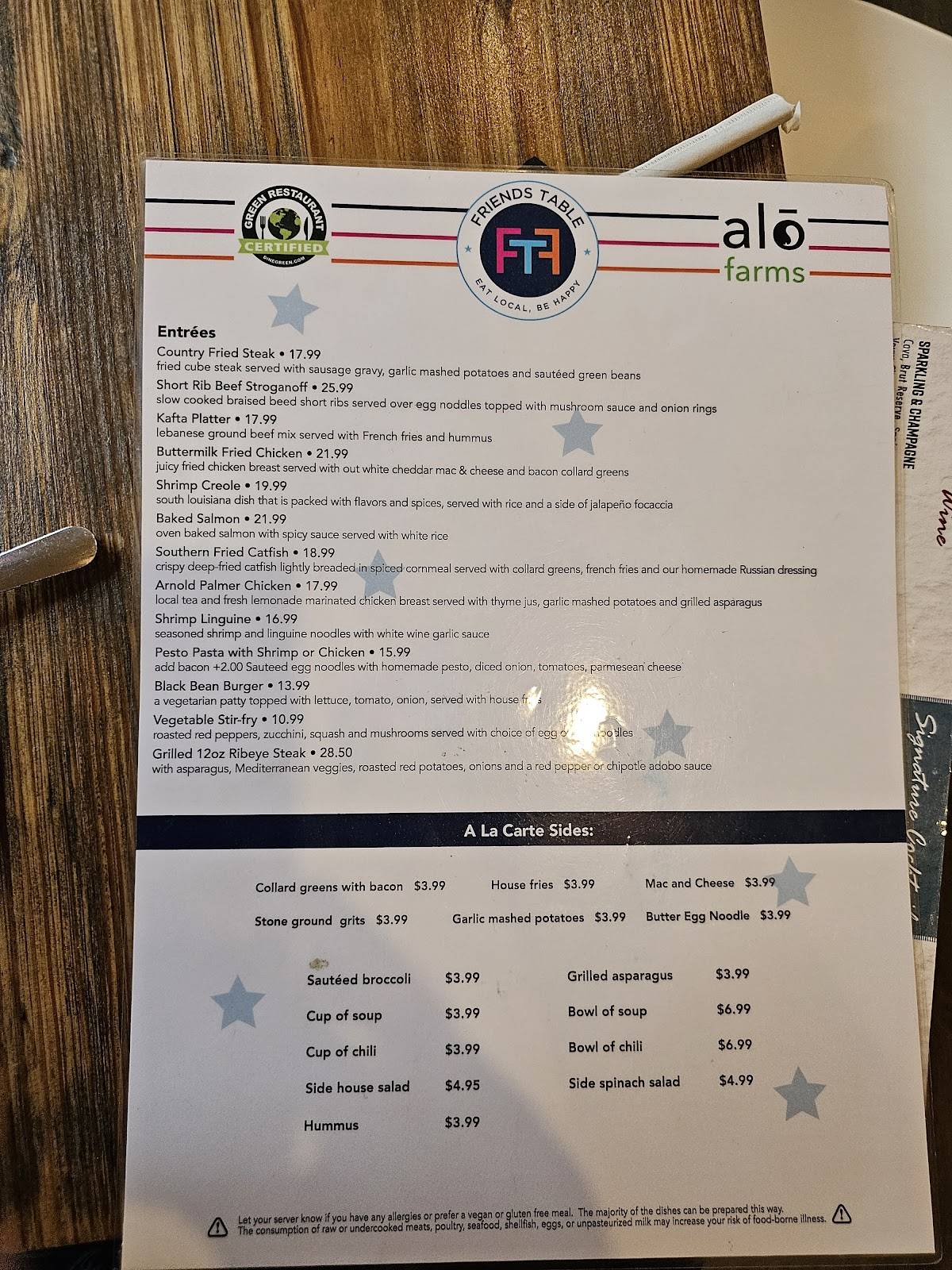 Menu at Friends Table Restaurant & Bar, Peachtree City