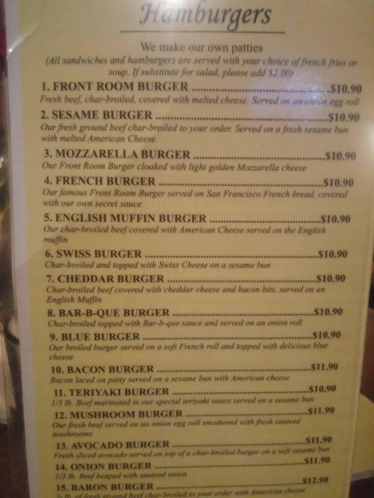 Menu at Front Room at the Wharf pizzeria, Vallejo