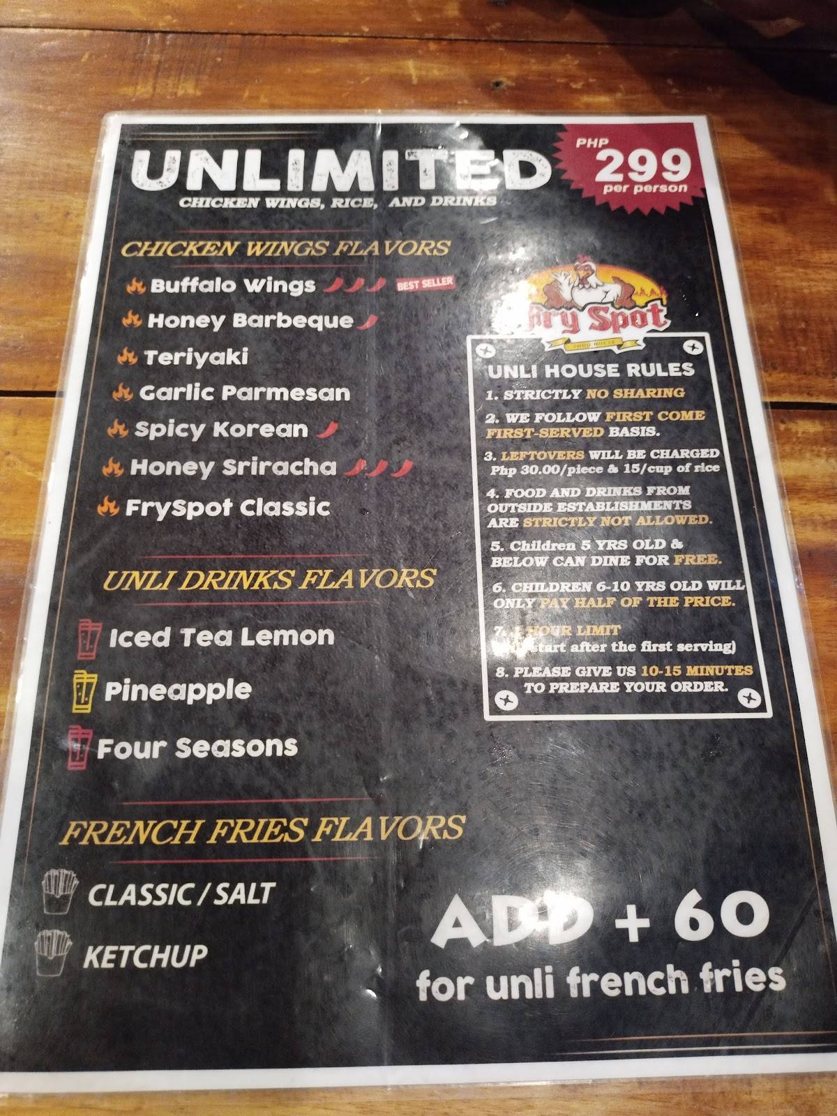 Menu at Fry Spot Unlimited Chicken Wings restaurant, Danao City