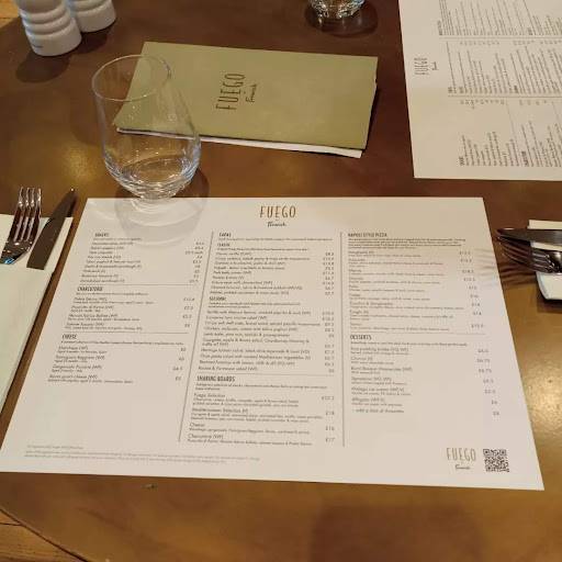 Menu at Fuego restaurant, Bracknell