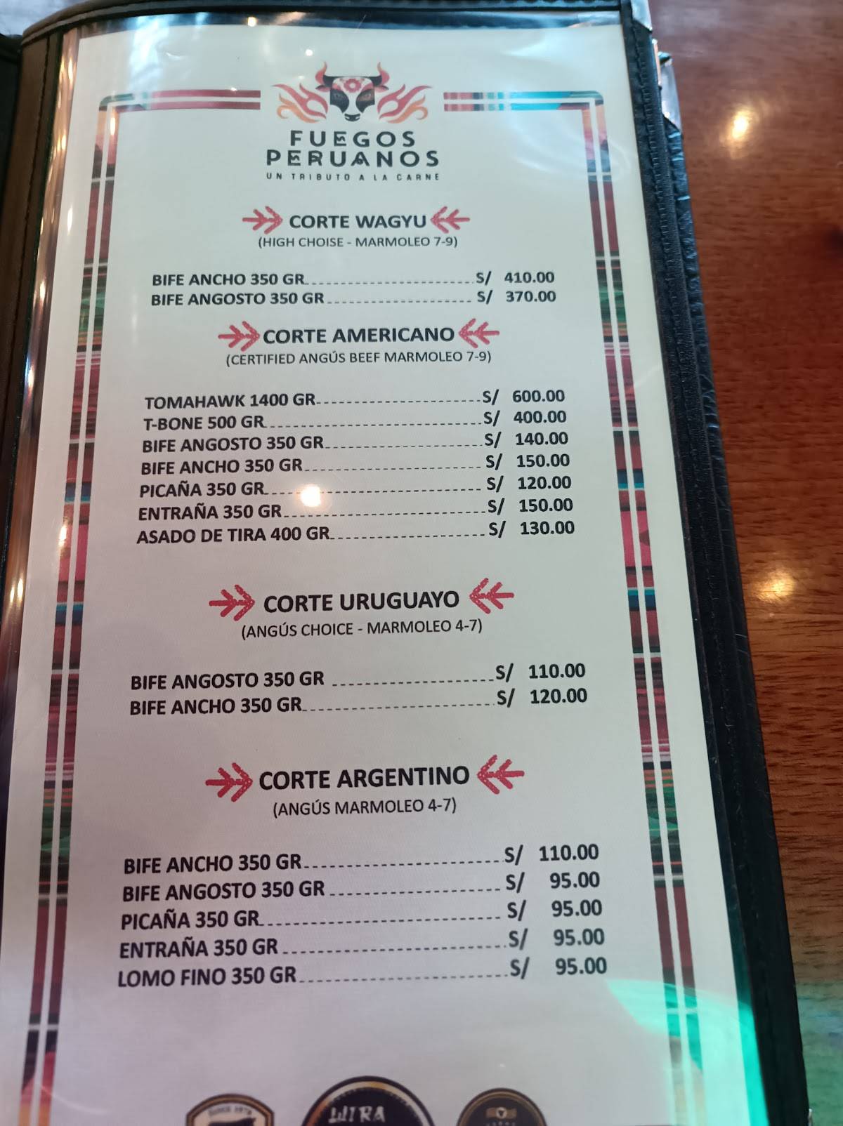 Carta del restaurante Fuegos Peruanos, Tacna