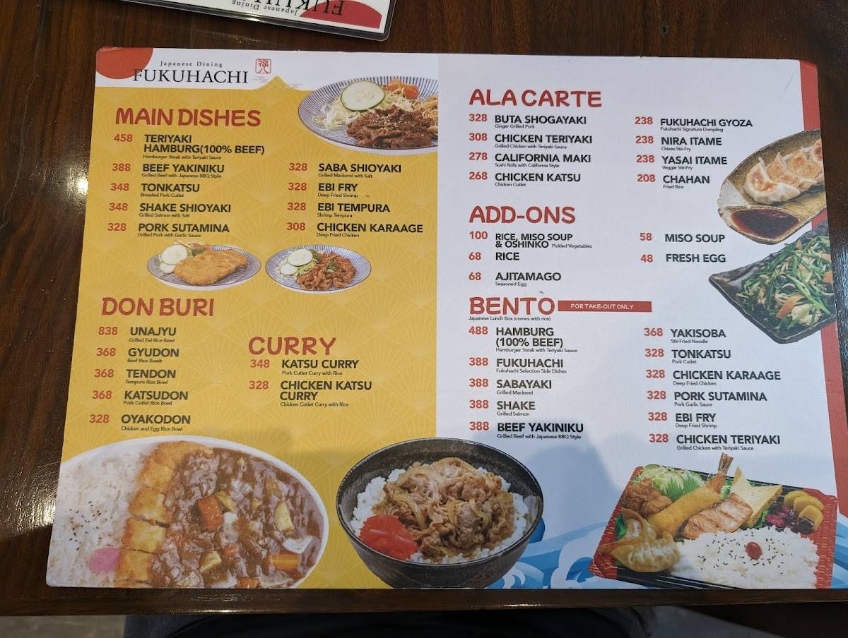 Menu at Fukuhachi restaurant, Taguig