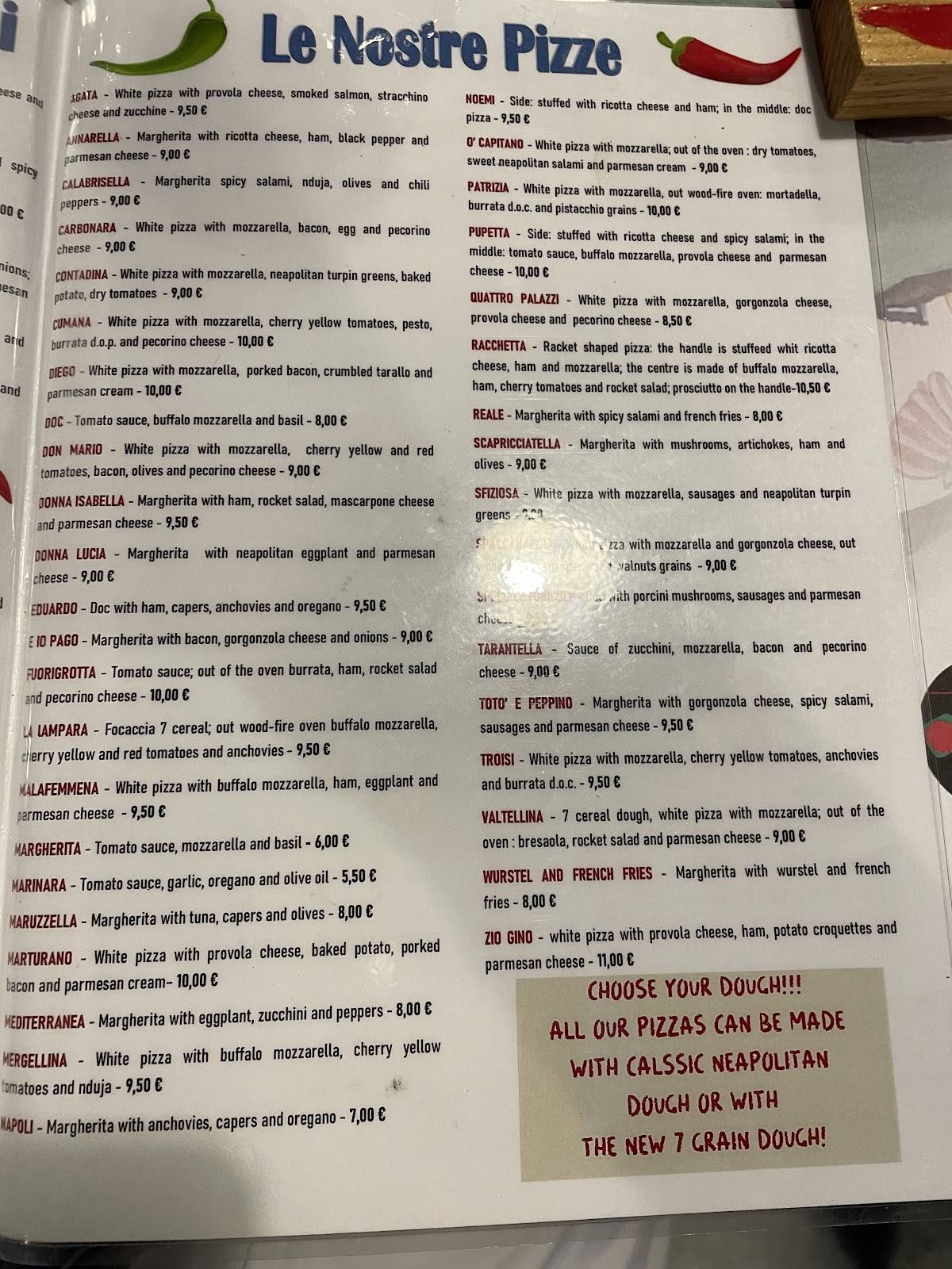 Menu at Funiculì pizzeria, Lucca, Viale S. Concordio