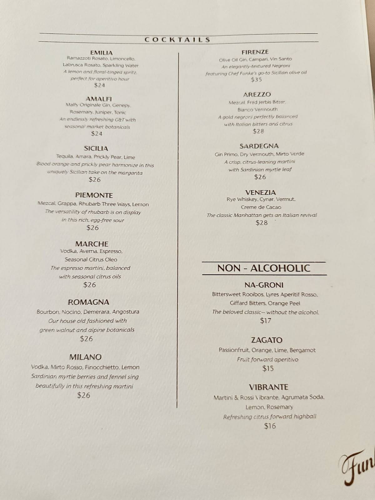 Menu at Funke pub & bar, Beverly Hills