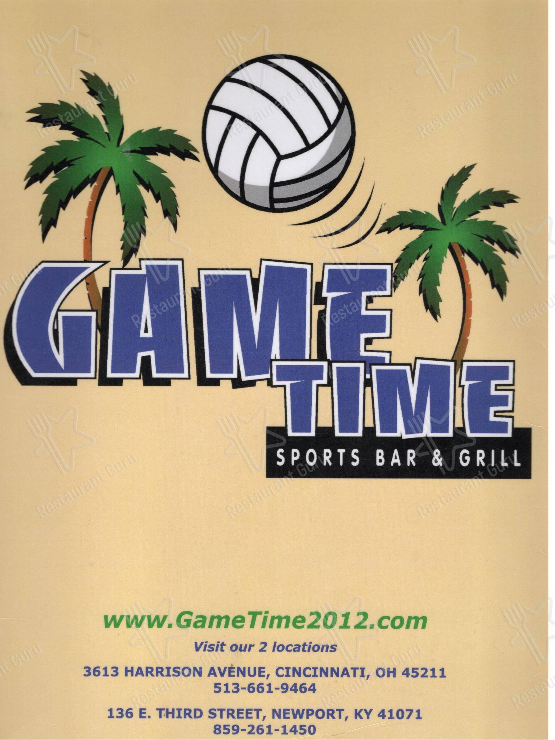 Menu at GAME TIME Sports Bar & Grill, Newport