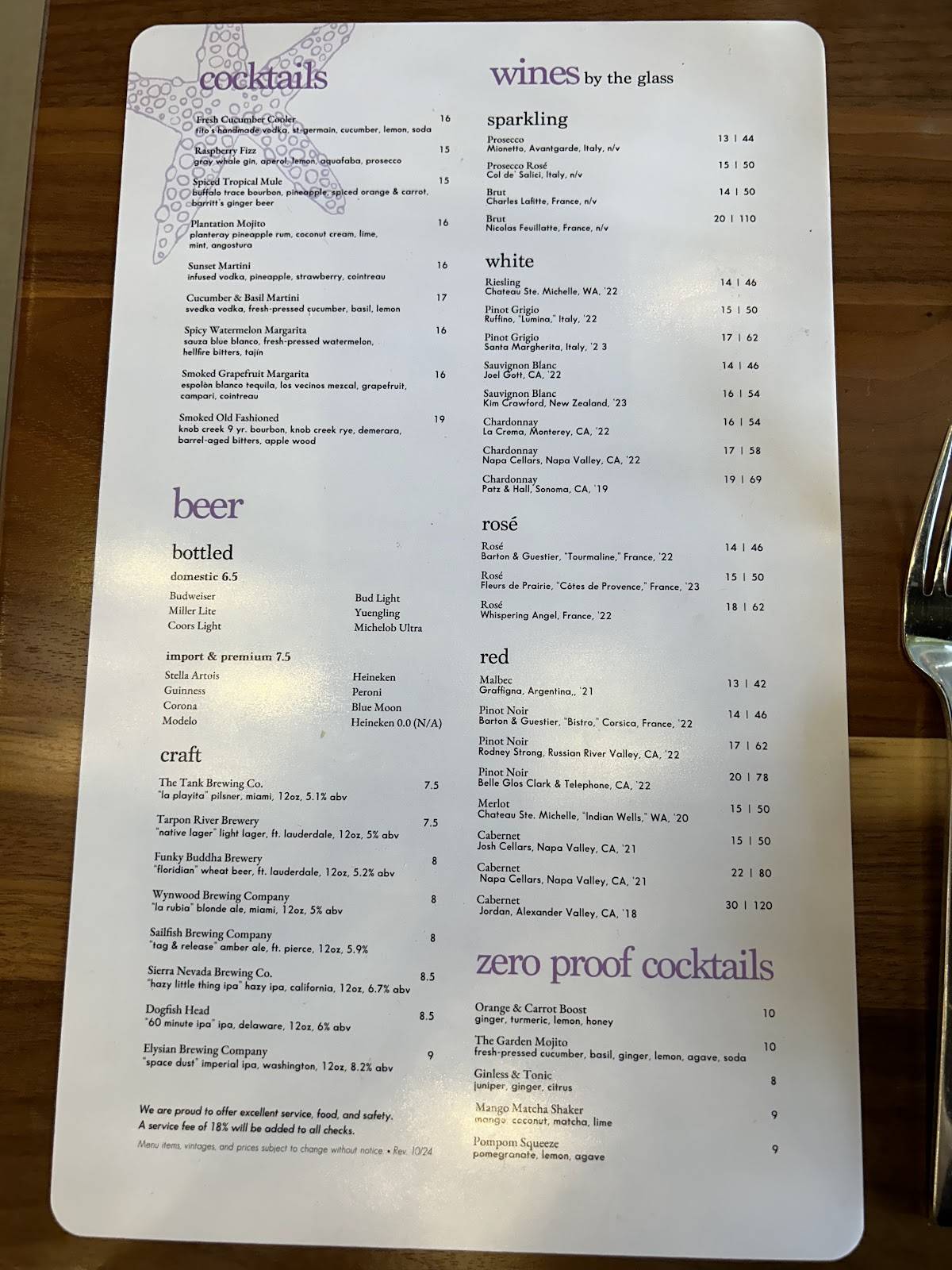 Menu at GG's Waterfront steakhouse, Hollywood