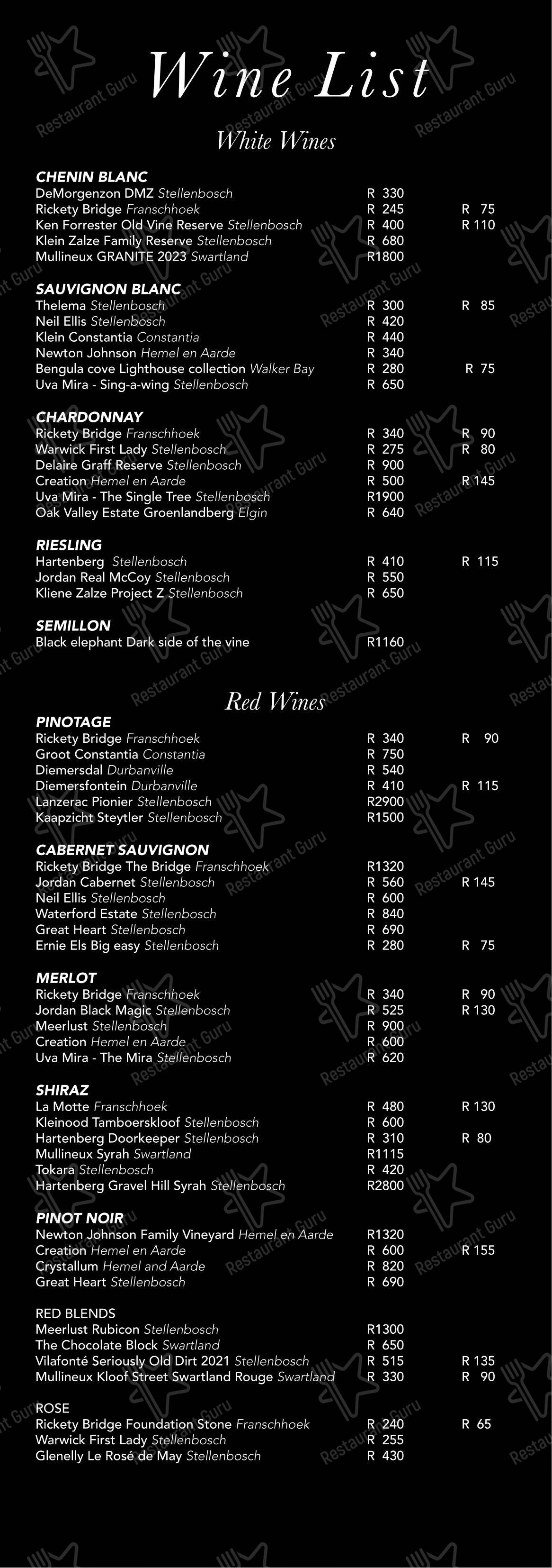 Menu at GOLD Restaurant, Cape Town, 15 Bennett St