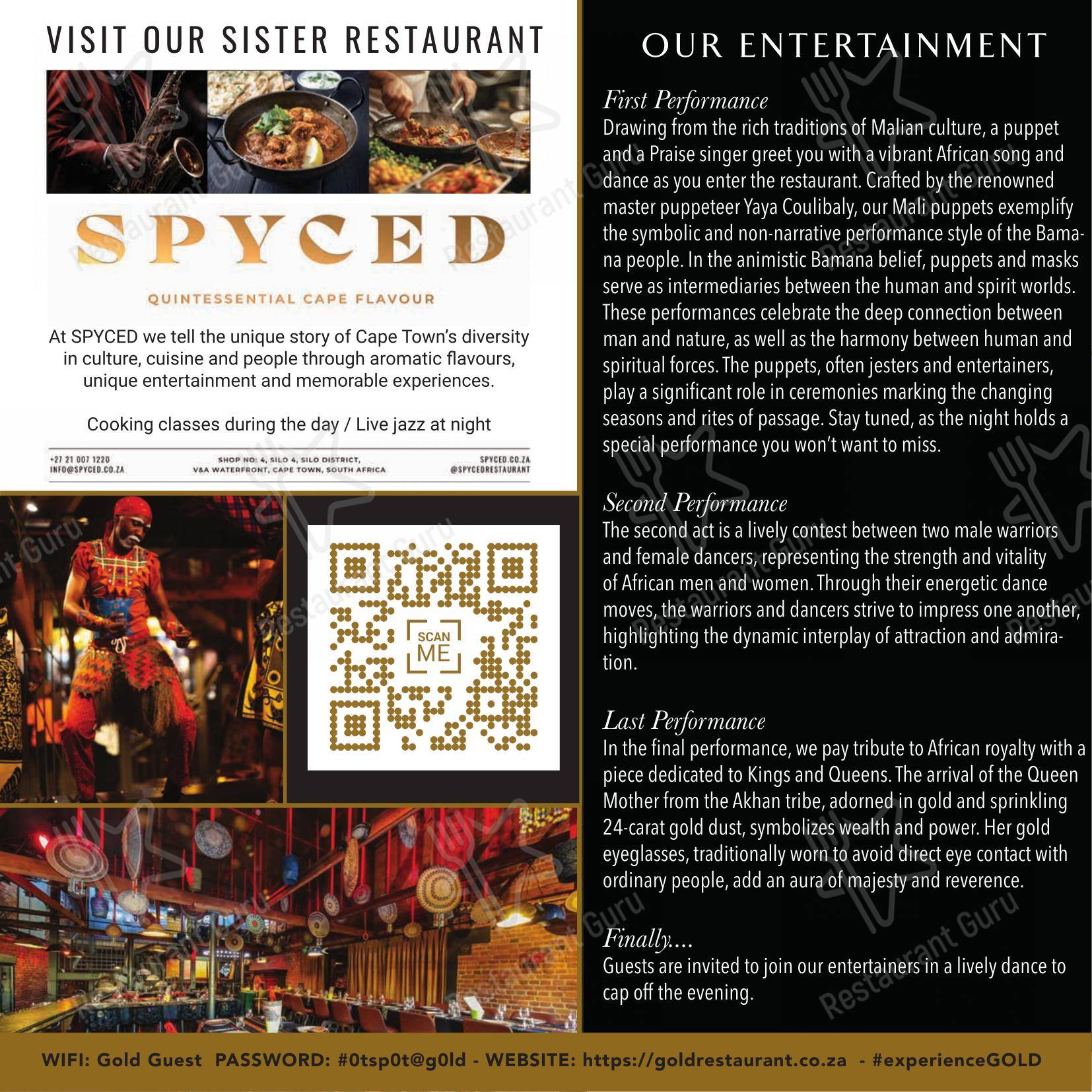 Menu at GOLD Restaurant, Cape Town, 15 Bennett St