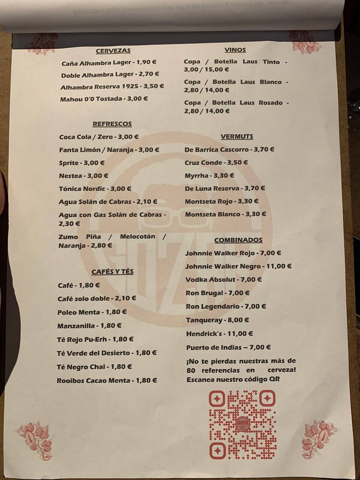 Carta del restaurante Gozar Neotaberna Castiza, Madrid