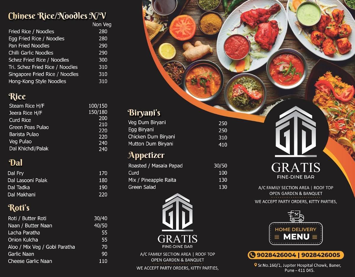 Menu at GRATIS Fine Dine Bar, Pune, Jupiter Hospital