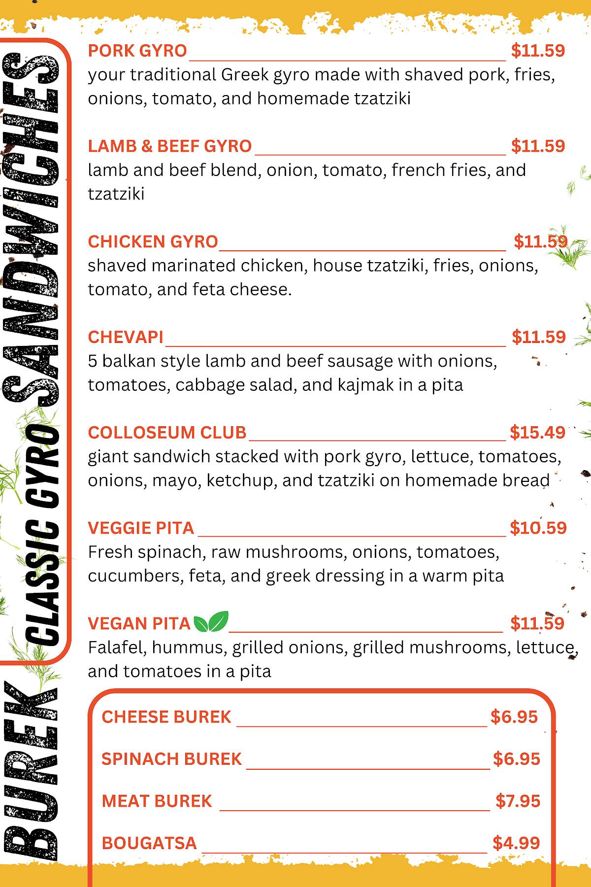 Menu at GYRO GODS restaurant, Westland
