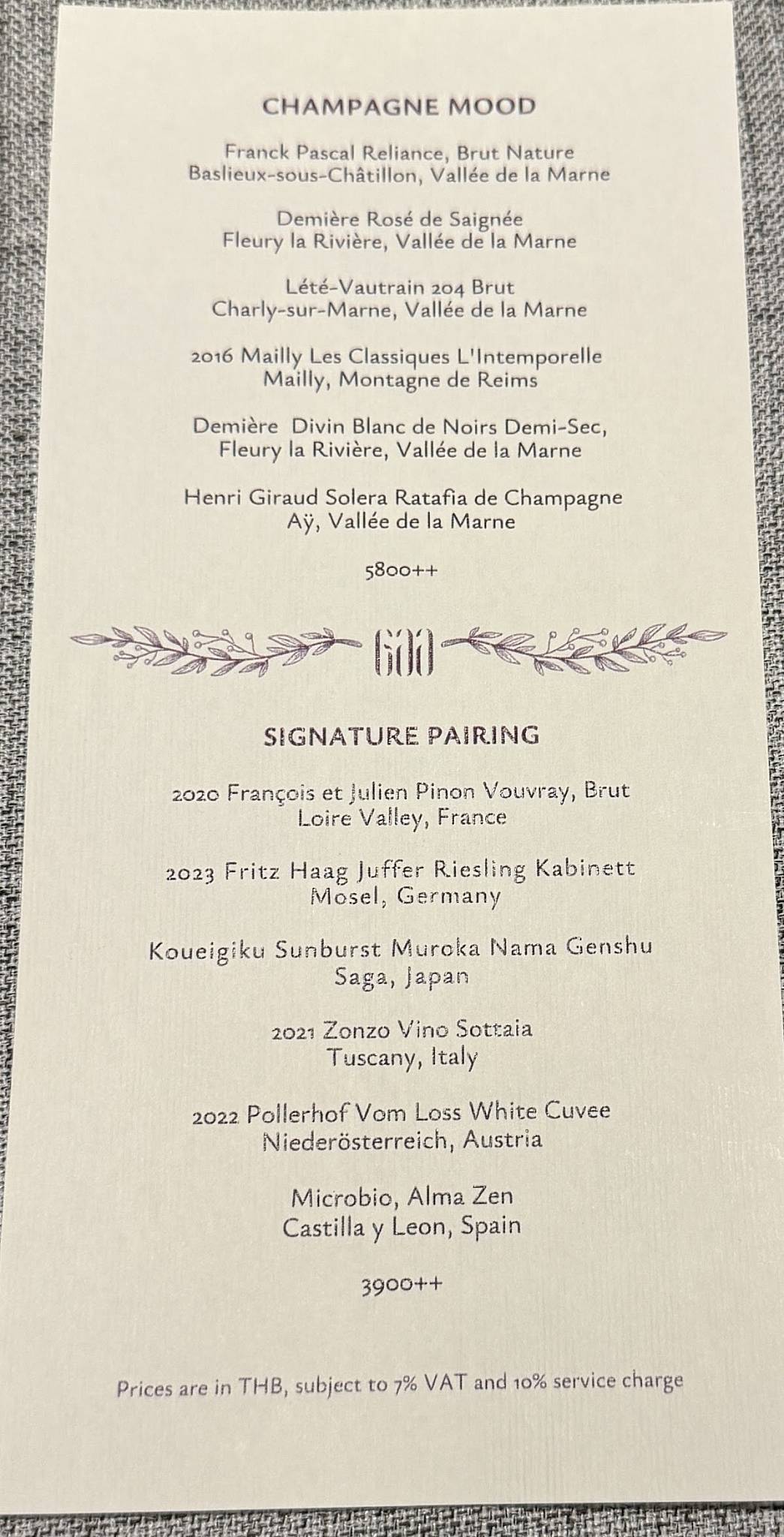 Menu at Gaa restaurant, Bangkok, 46 Sukhumvit 53 Alley