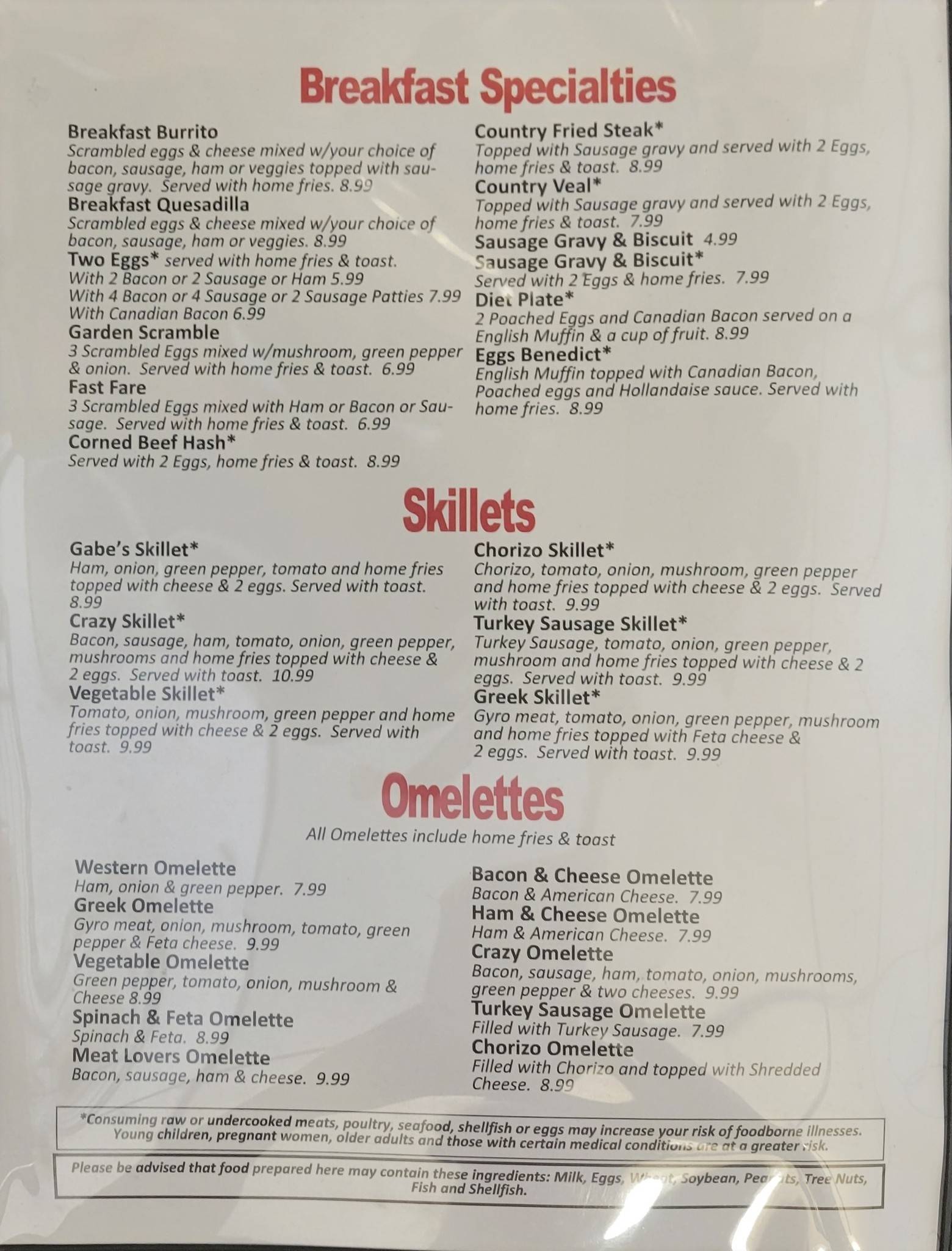 Menu at Gabe's Family Restaurant, Cleveland