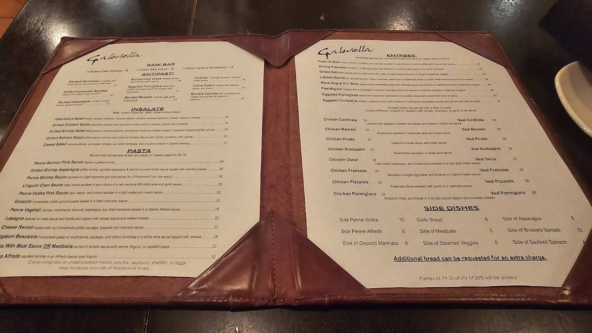 Menu at Gabriella Italian Restaurant, Harrisburg