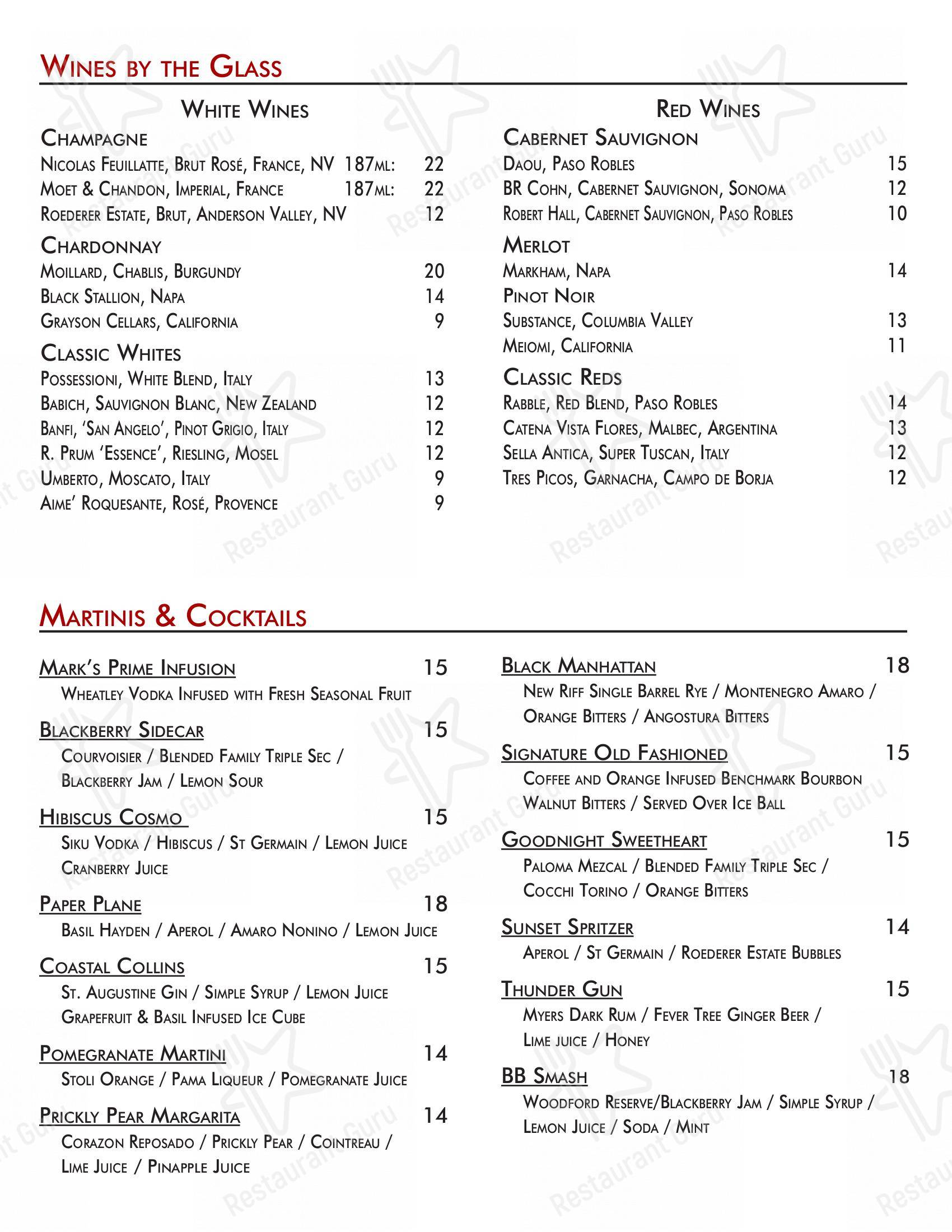 Menu at Mark's Prime Steakhouse, Ocala