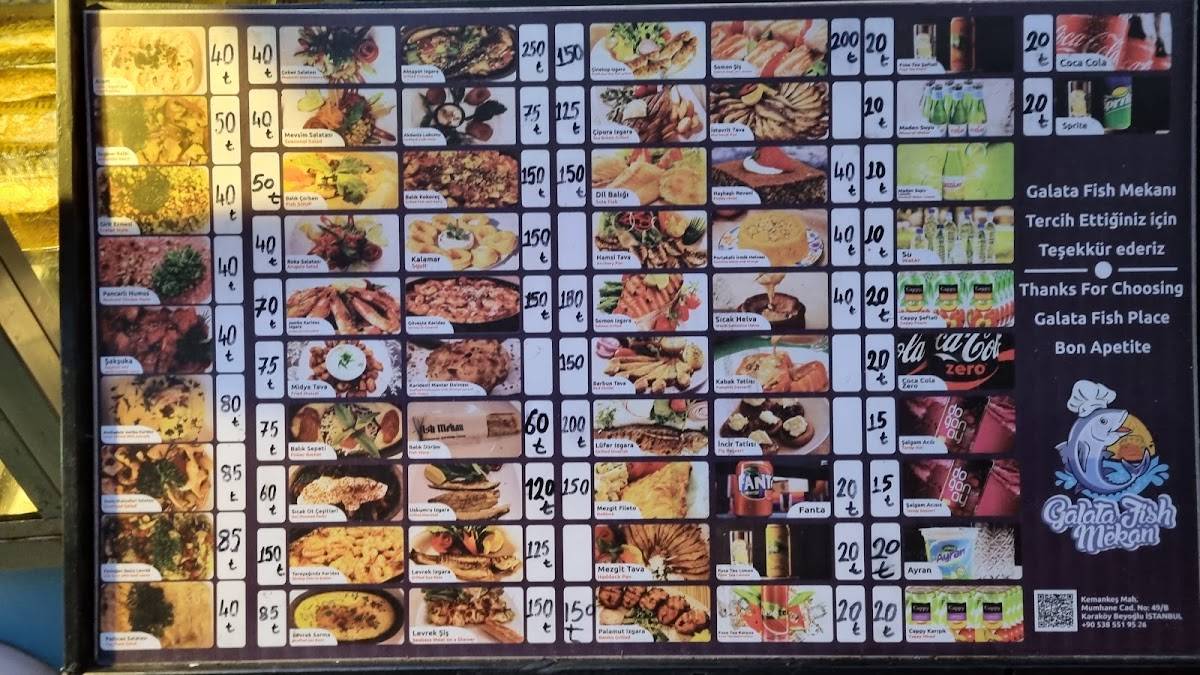 Menu at Galata fish mekan, Istanbul