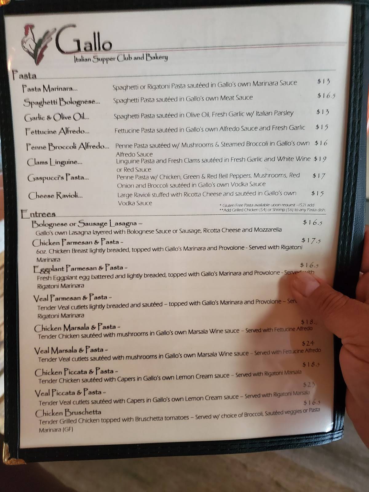 Menu at Gallo Italian Supper Club and Bakery, Englewood