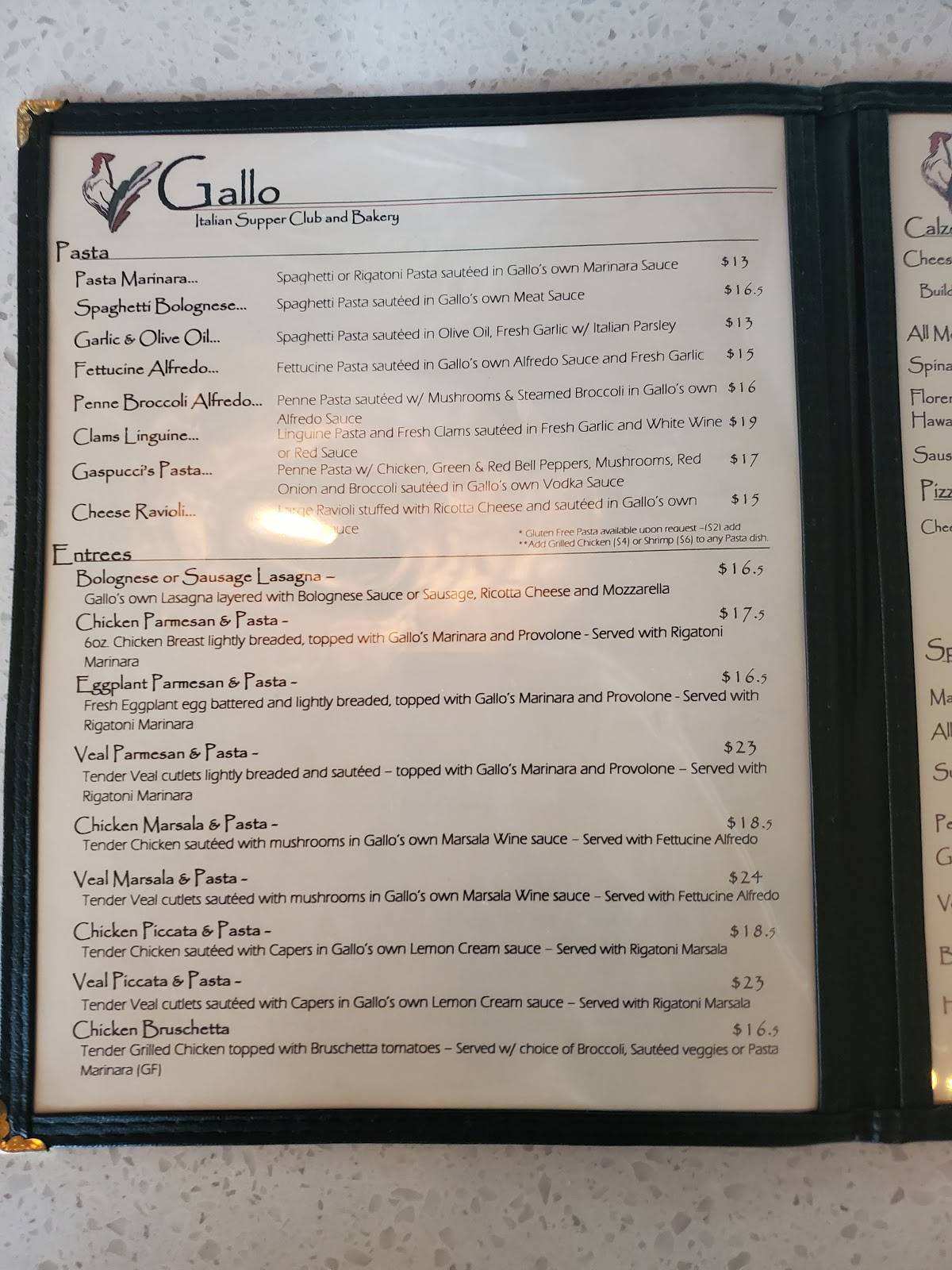 Menu at Gallo Italian Supper Club and Bakery, Englewood