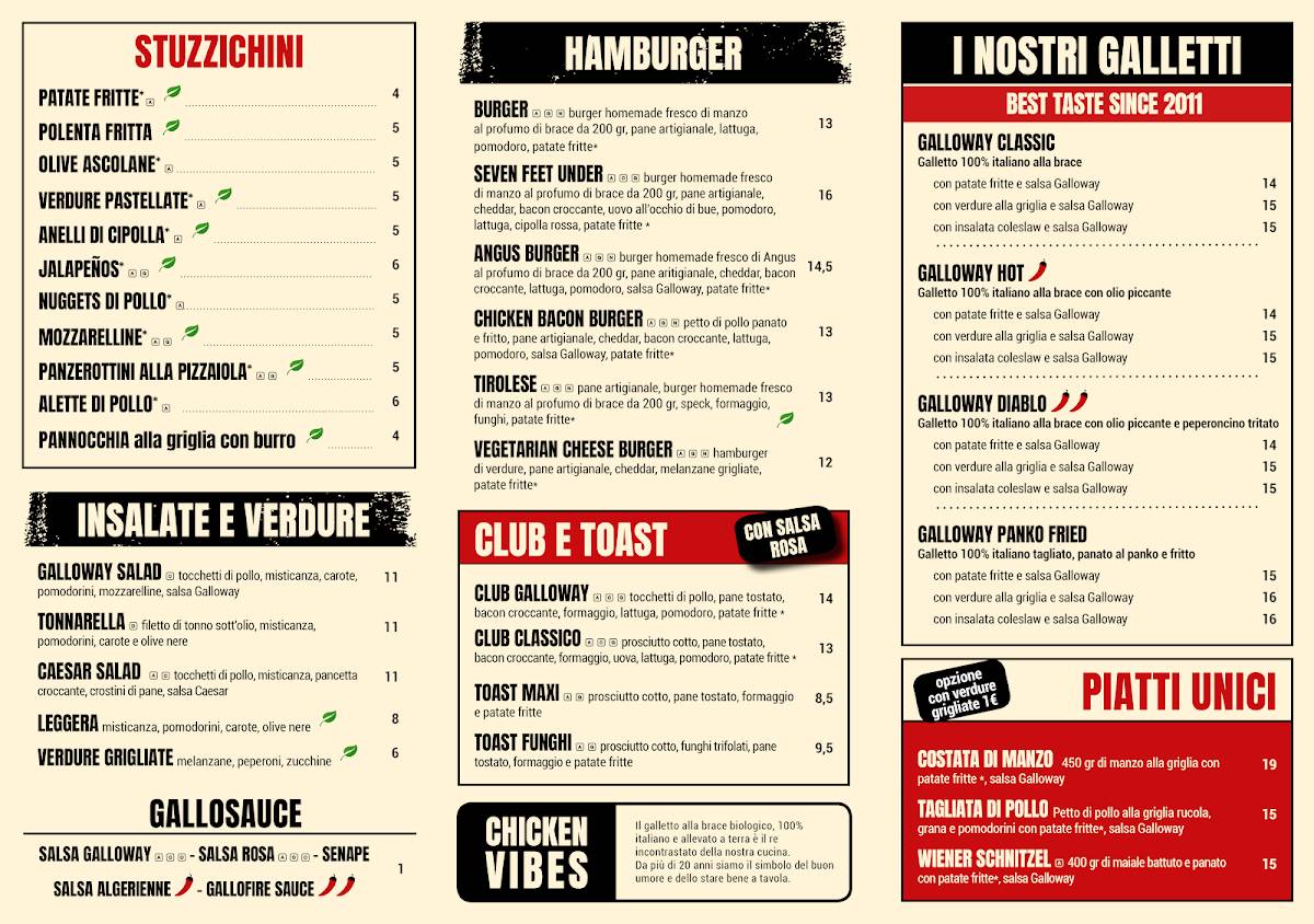 Menu da Galloway steakhouse, Padova