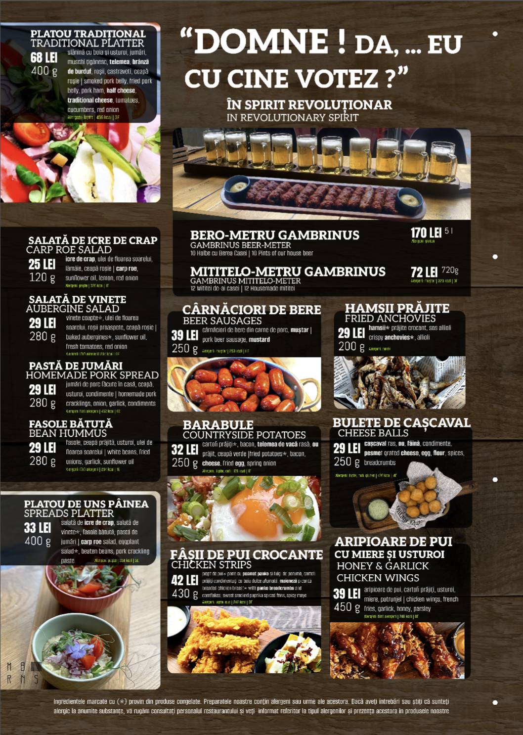 Menu at Gambrinus, Bucharest, Bulevardul Regina Elisabeta 38