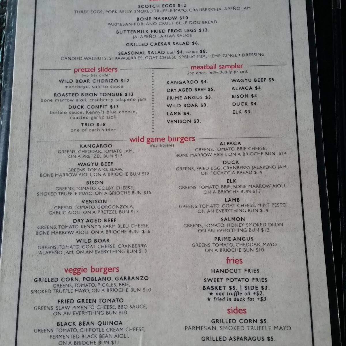 Menu at Game Restaurant, Louisville, Lexington Rd