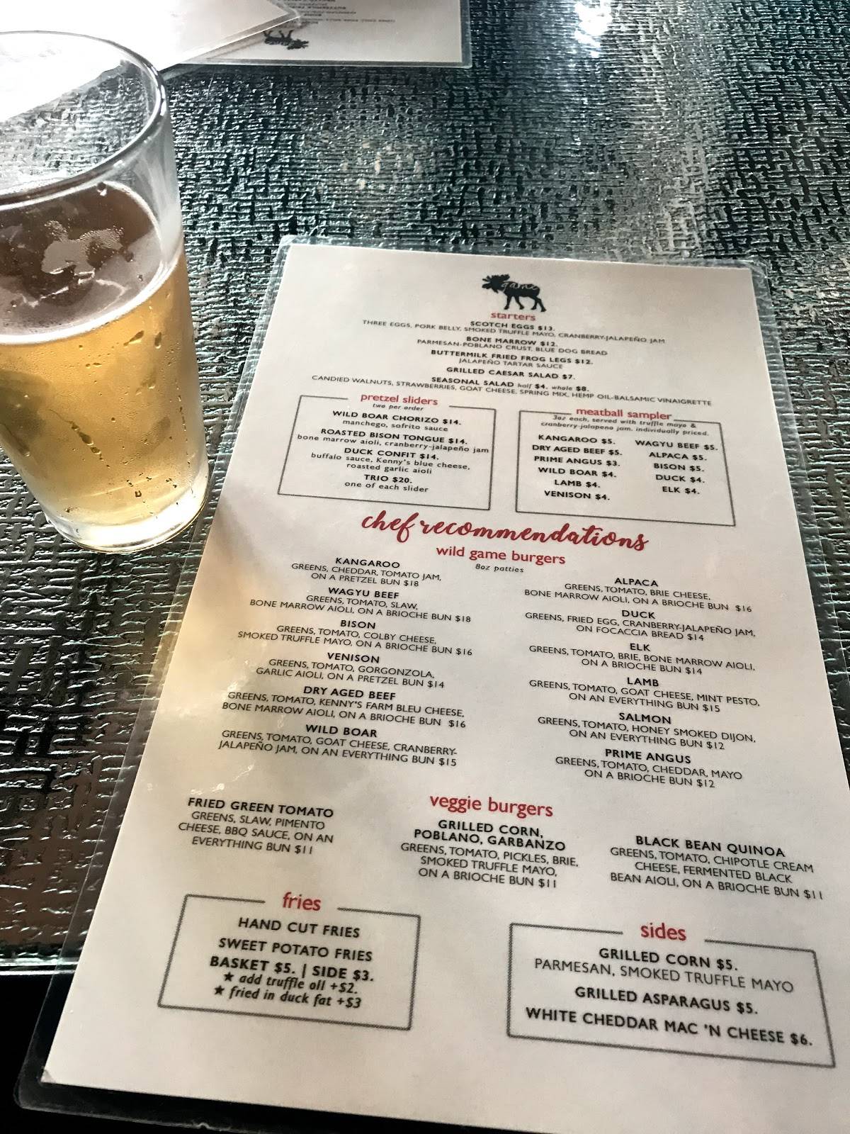 Menu at Game Restaurant, Louisville, Lexington Rd