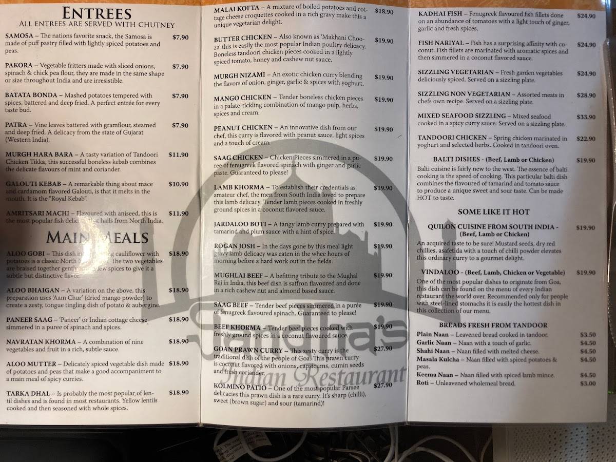 Menu at Gandhas Indian Restaurant, New Lambton