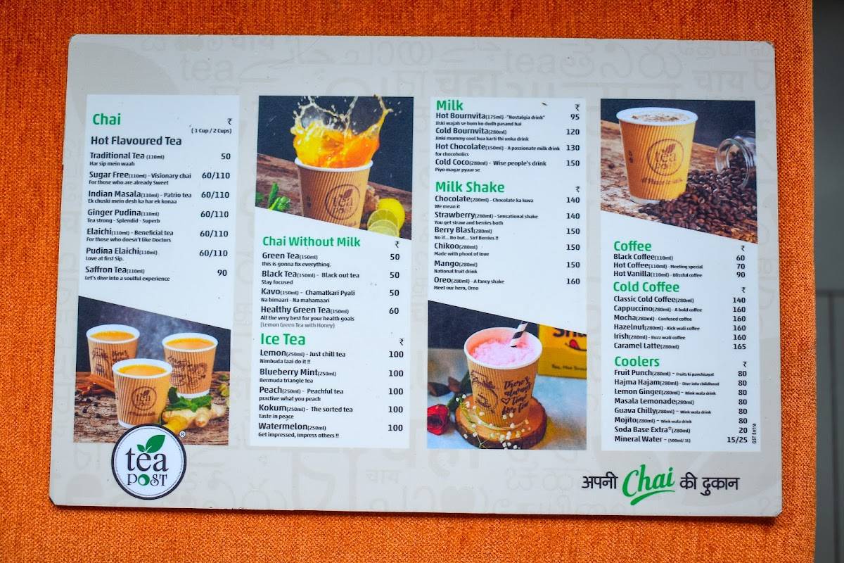 Menu at Tea Post, Gandhinagar