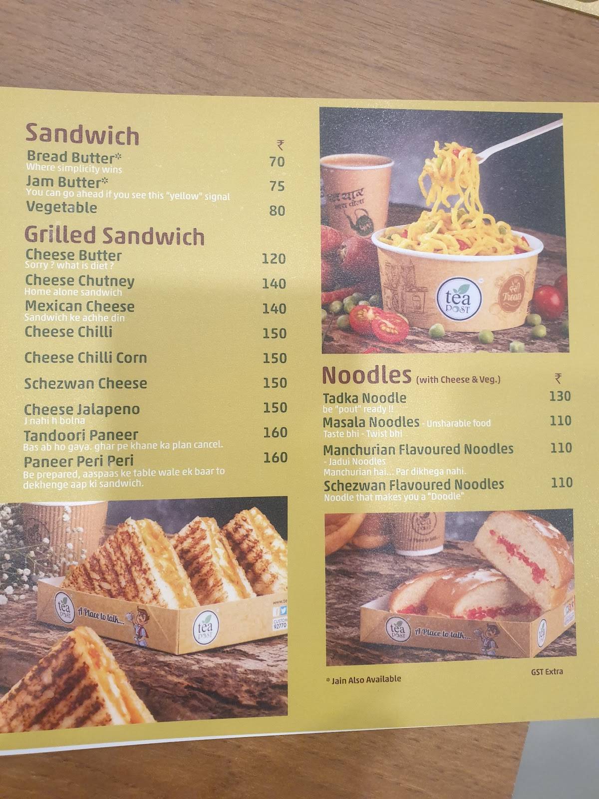 Menu at Tea Post, Gandhinagar