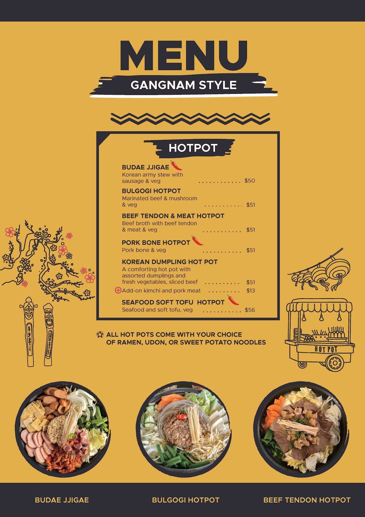 Menu at Gangnam Style Korean restaurant, Morley