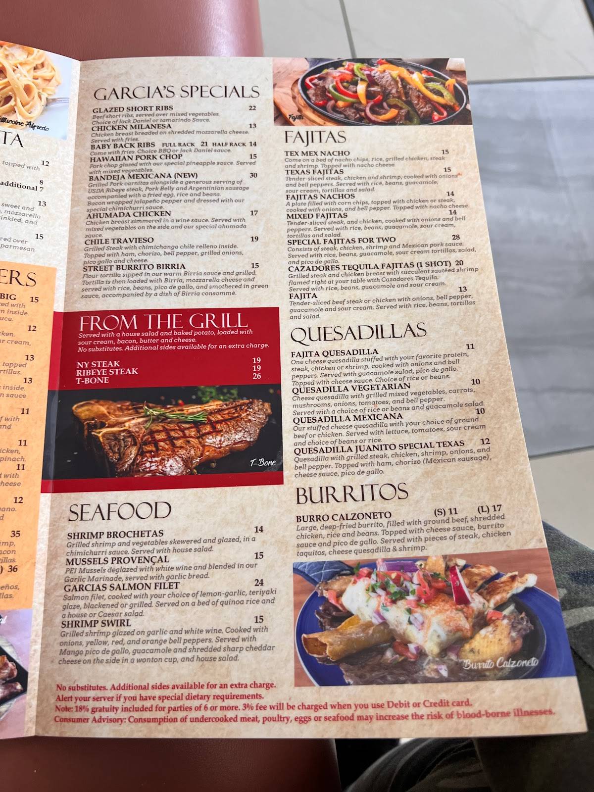 Menu at Garcia's Kitchen restaurant, Laurens