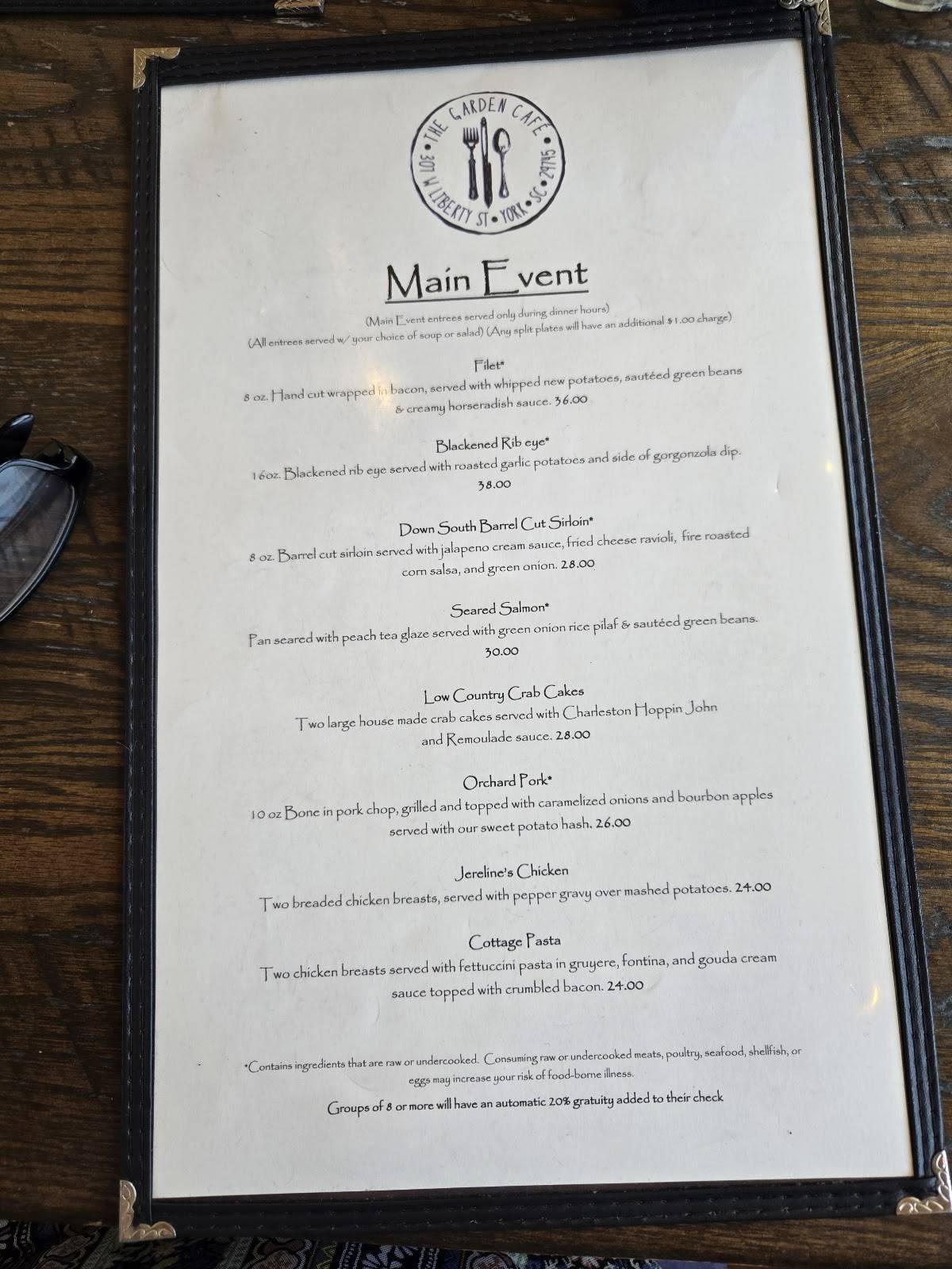 Menu at Garden Cafe, York