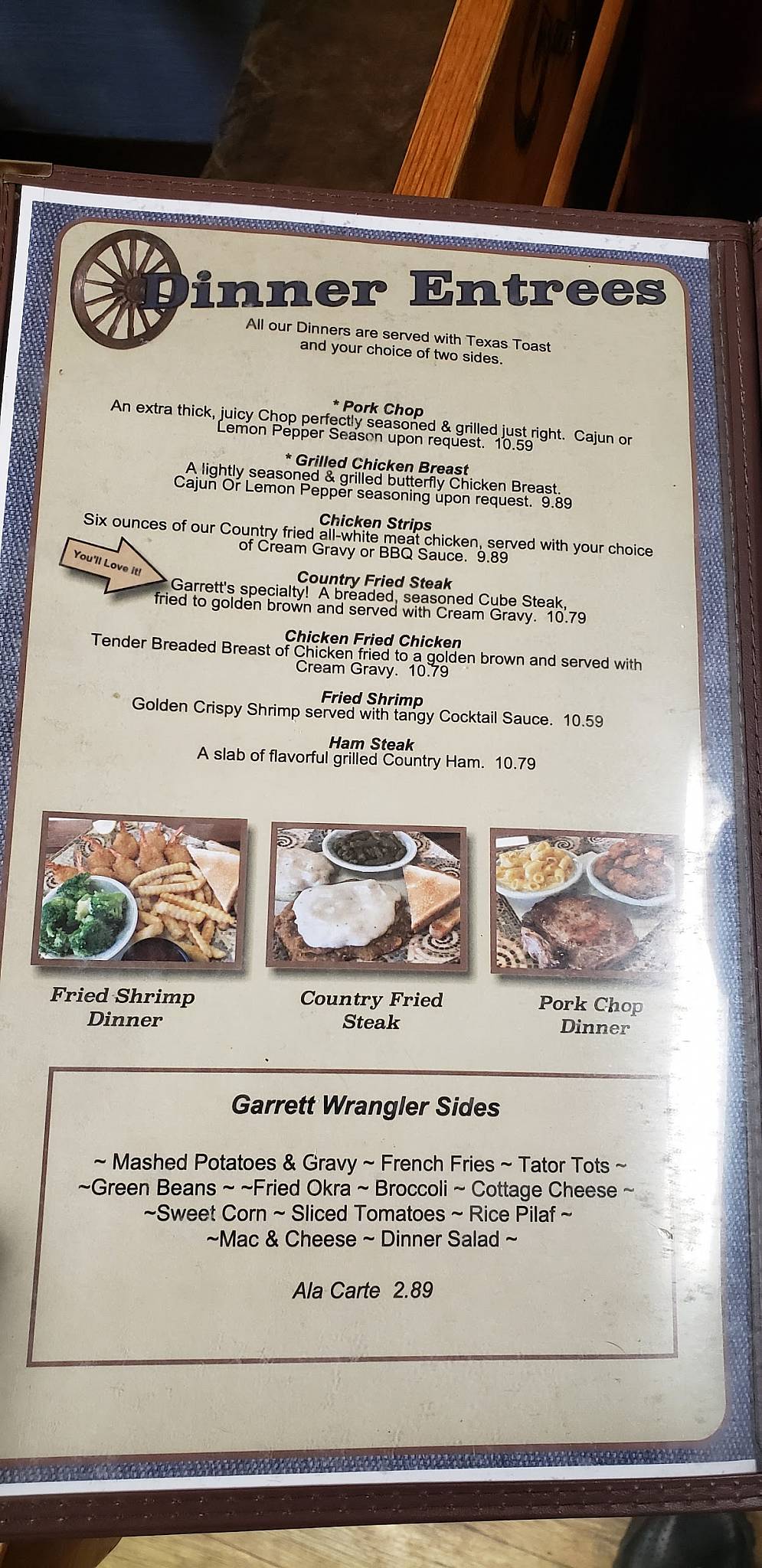 Menu at Garrett Wrangler Restaurant, Ponca City