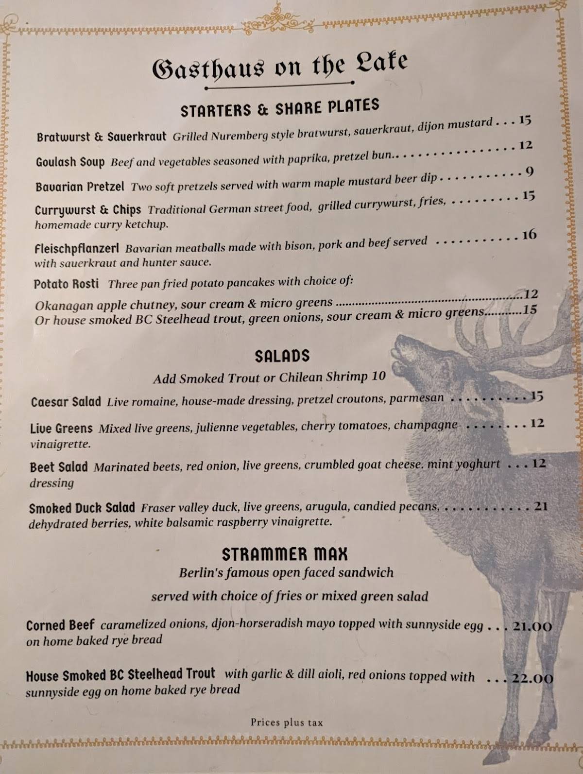 Menu at Gasthaus on the Lake pub & bar, Peachland