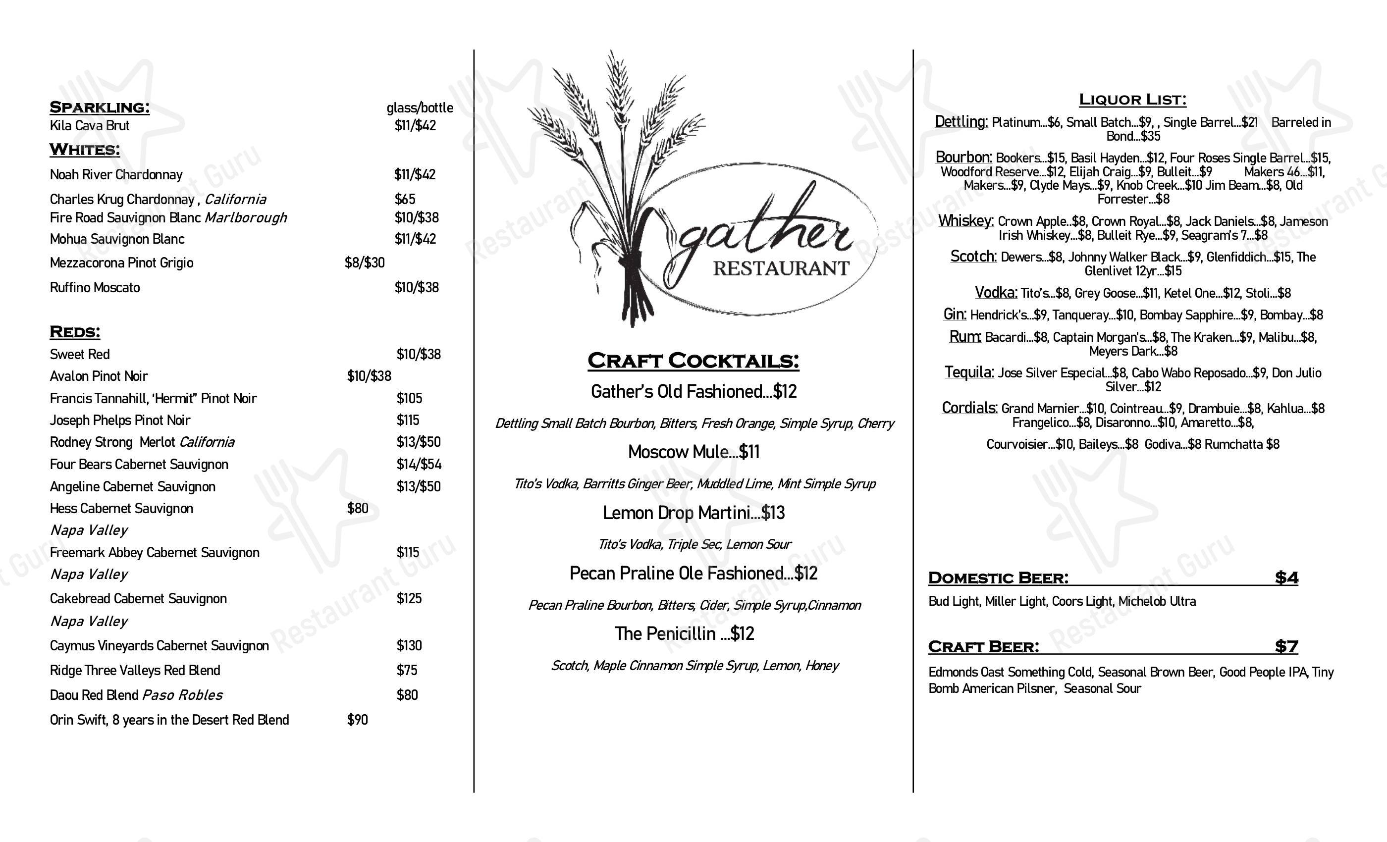 Menu at Gather Restaurant, Atmore