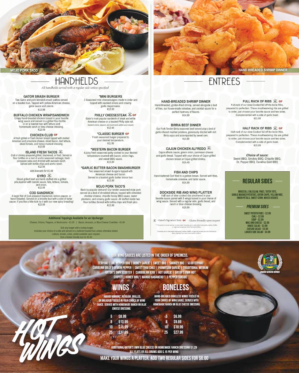 Menu at Gator's Dockside Waterford Lakes pub & bar, Orlando, Lake ...