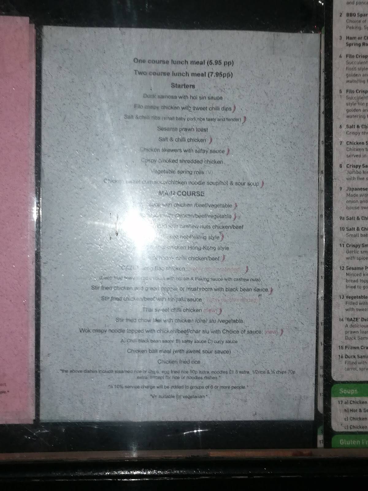 Menu at Gaze restaurant, Newtownards, 17 Castle St