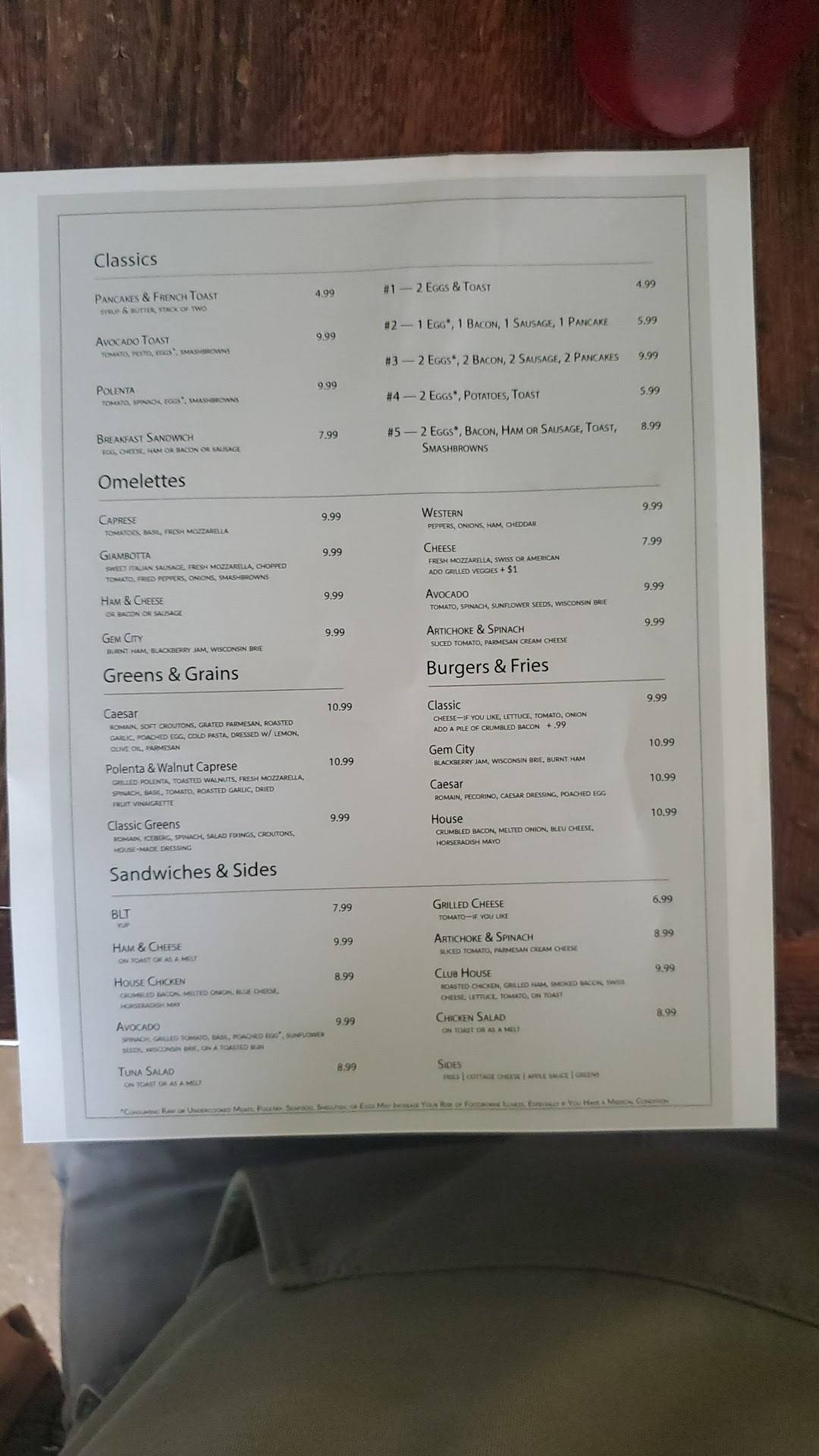 Menu at Gem City Dinor restaurant, Erie