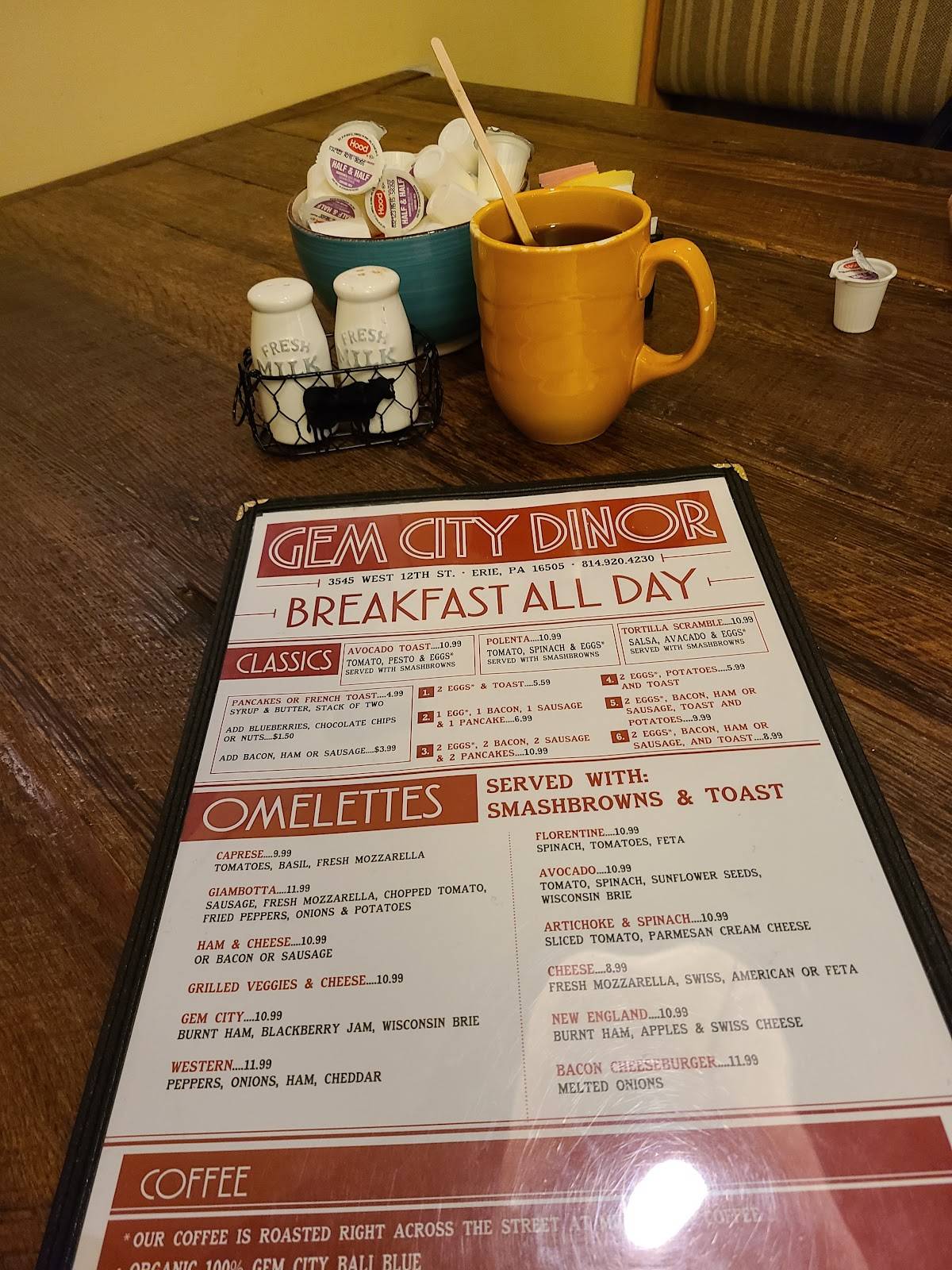 Menu at Gem City Dinor restaurant, Erie