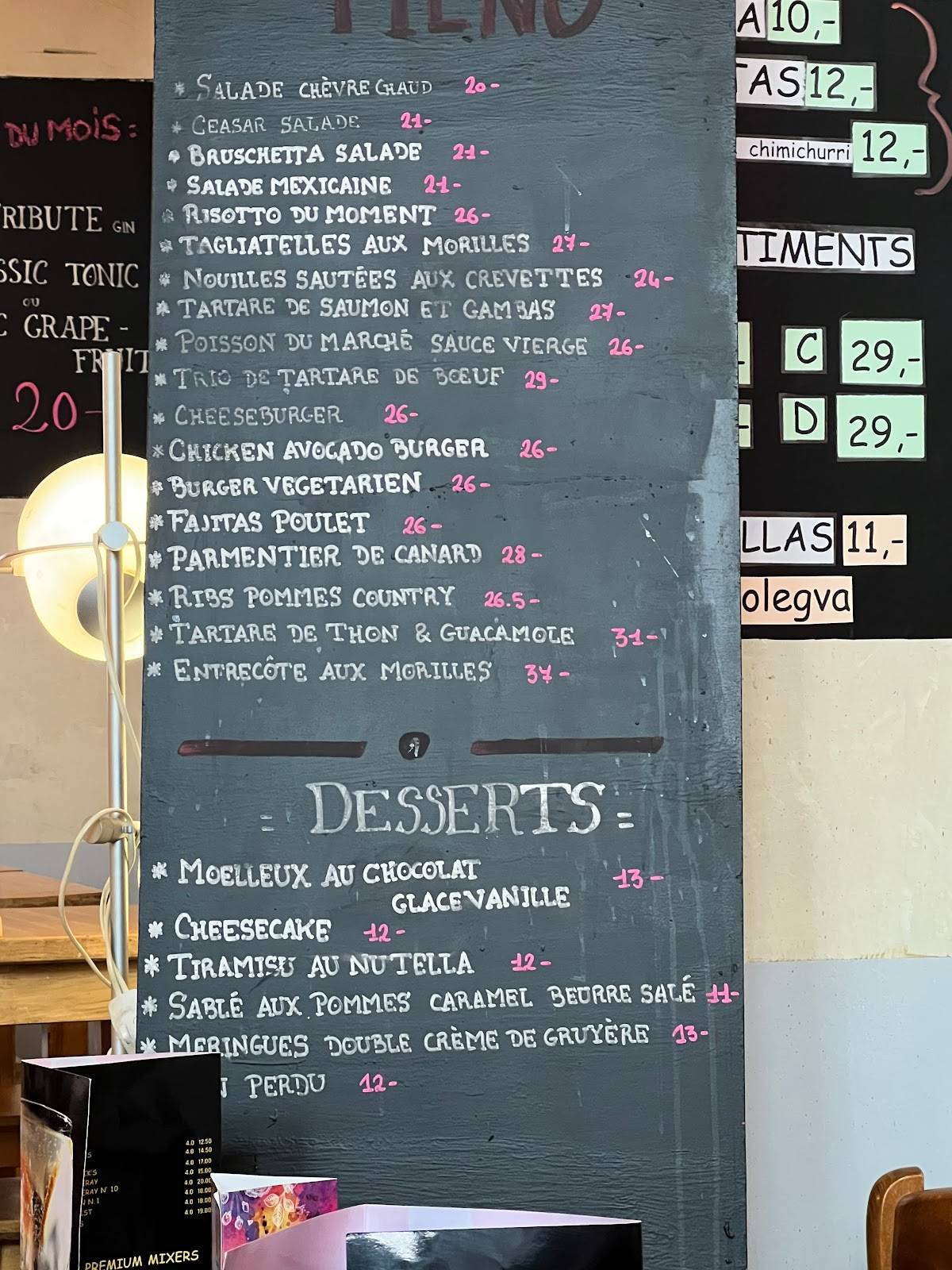 Menu at Olé-Olé, Geneva, Rue de Fribourg 11