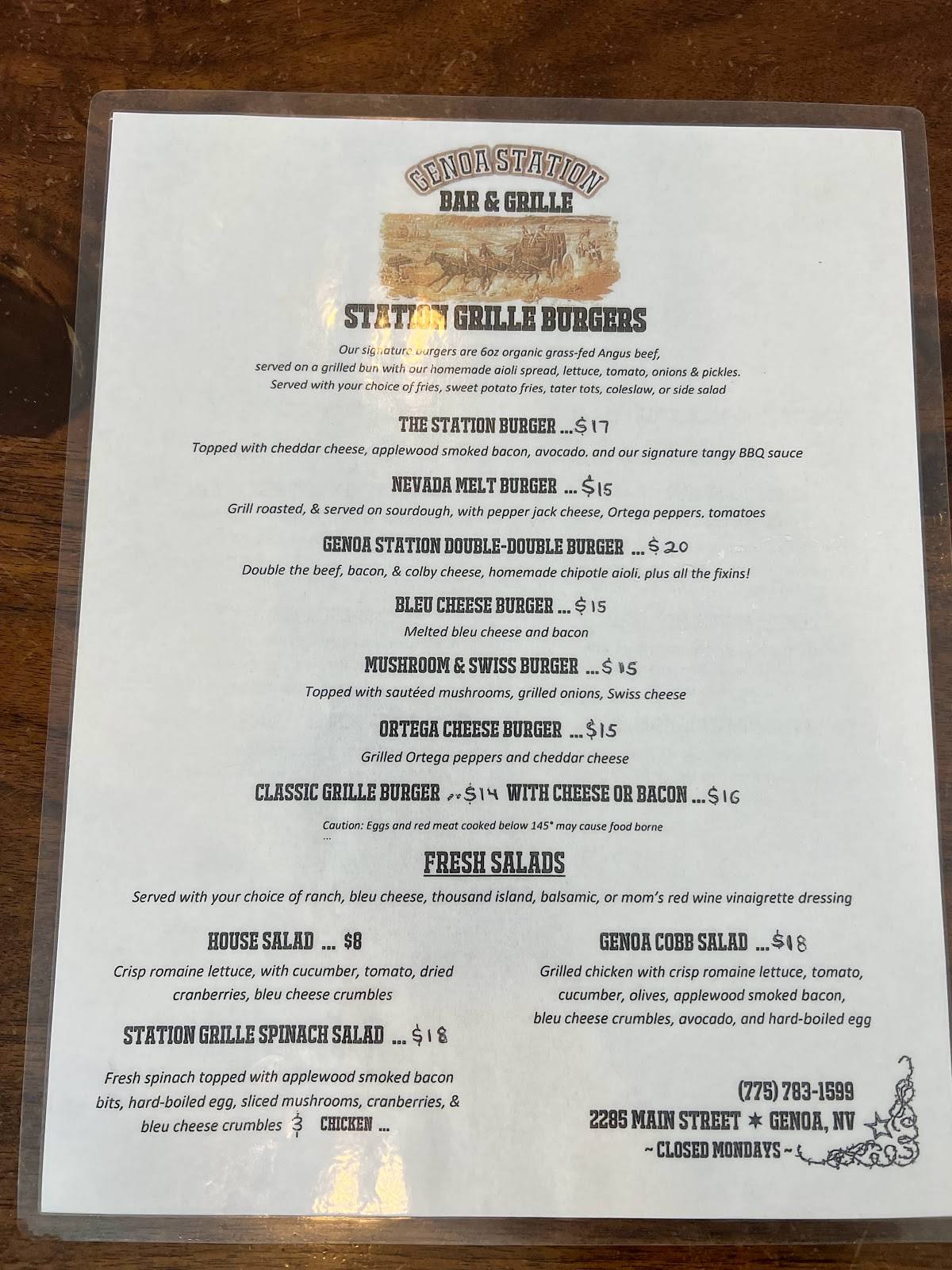 Menu at Genoa Station Bar & Grille, Genoa
