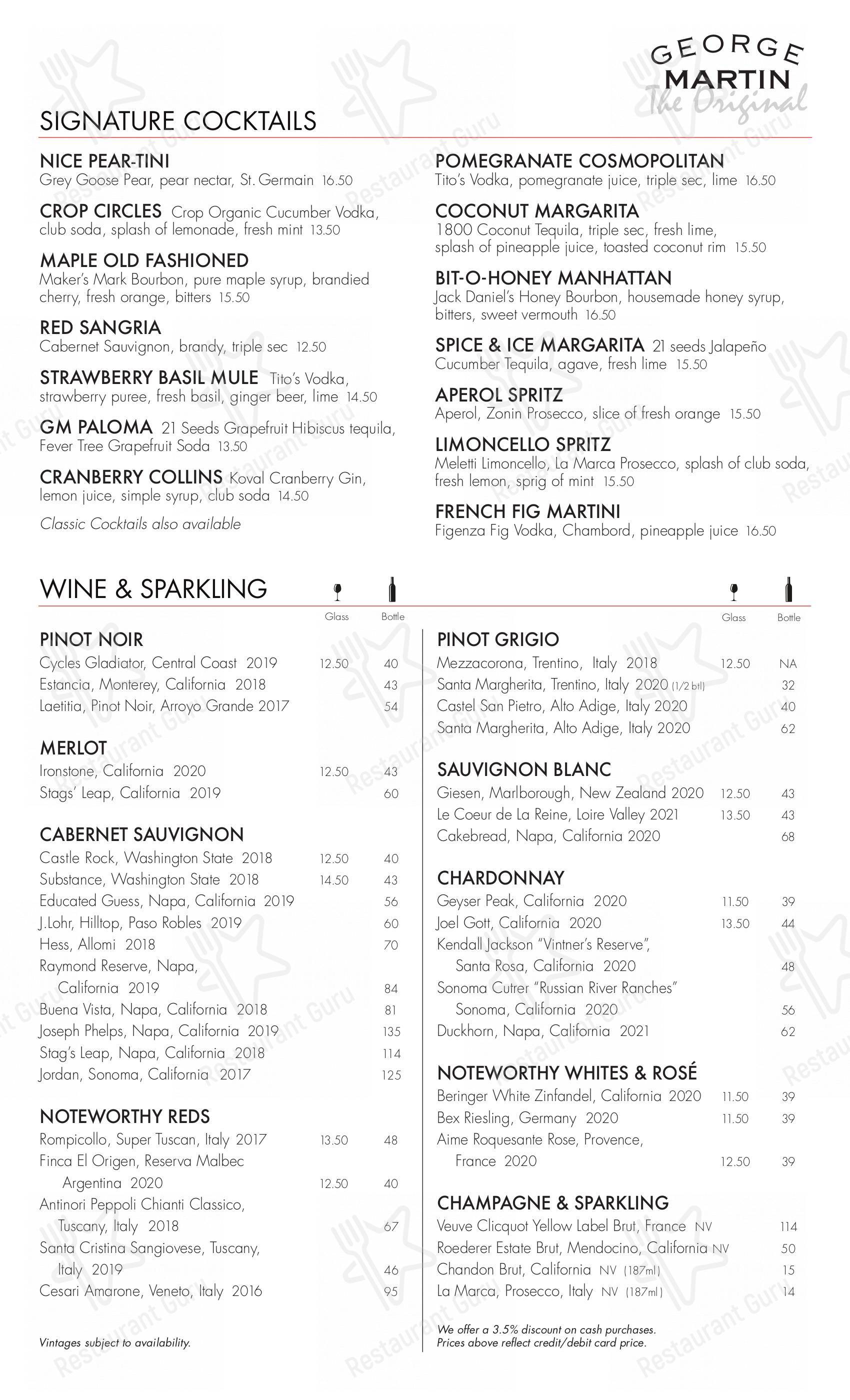 Menu at George Martin The Original steakhouse, Rockville Centre, 65 N ...