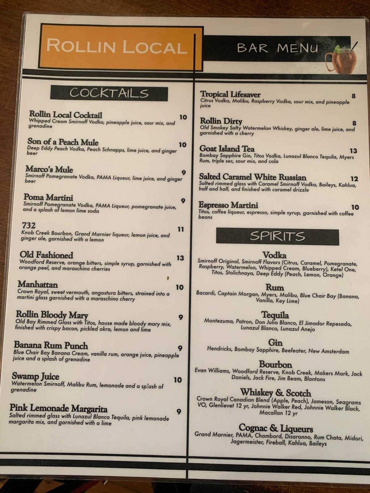 Menu at Rollin Local restaurant, Georgetown